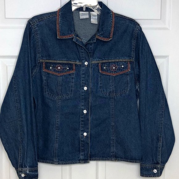 Bleu Bayou | Jackets & Coats | Bleu Bayou Jean Jacket Wseed Bead Trim ...